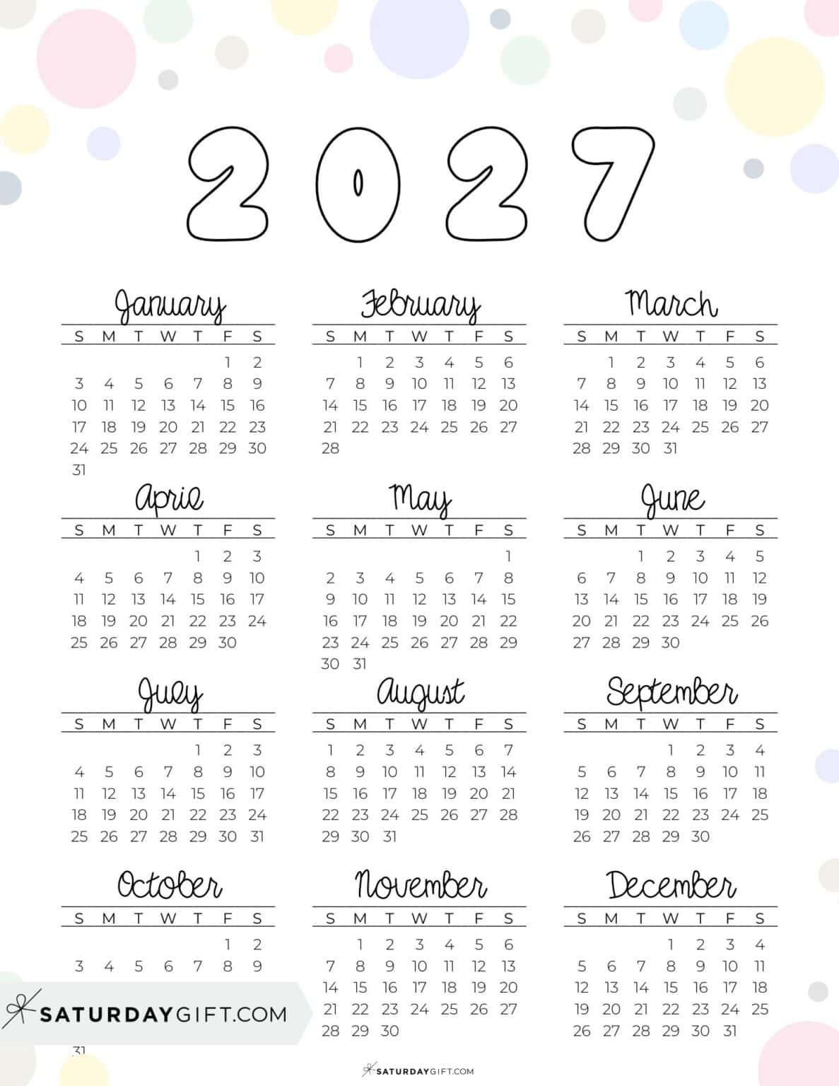 2027 Yearly Calendars - 35 Aesthetic Free Printables