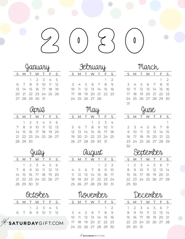 2030 Yearly Calendars - 35 Aesthetic Free Printables