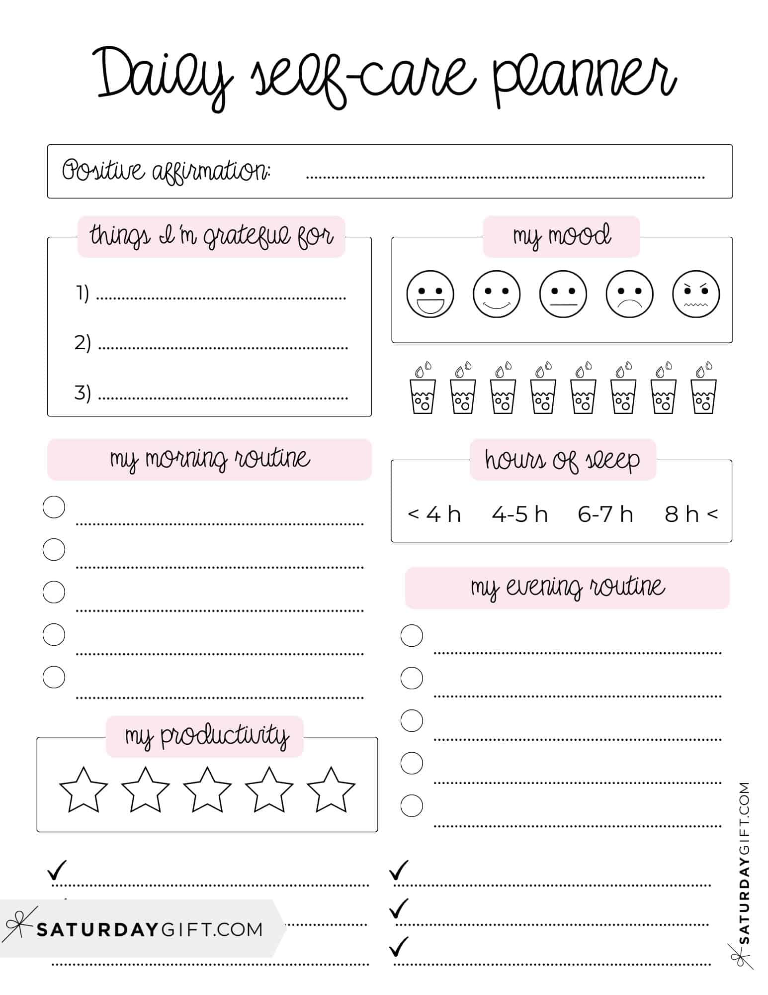 Self-Care Planner - 4 Cute (& Free!) Daily Self-Care Planners ...
