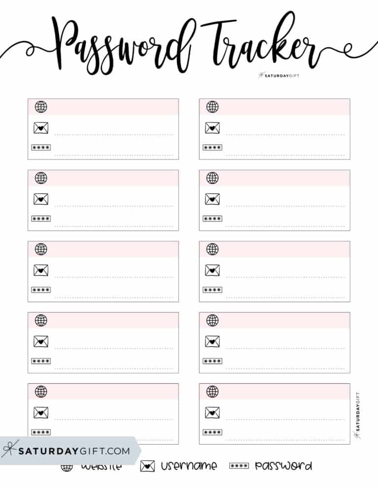 Password Tracker Printable - 15 Cute & Free Password Keepers