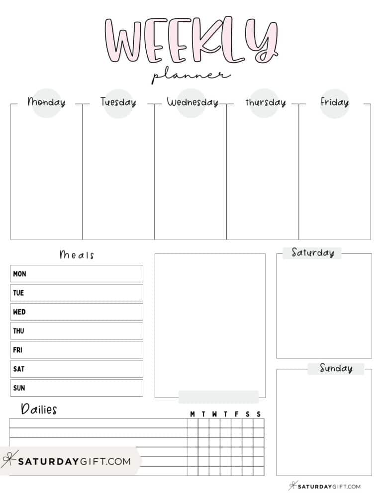 Weekly planner printable - 39 cute free weekly calendar templates ...