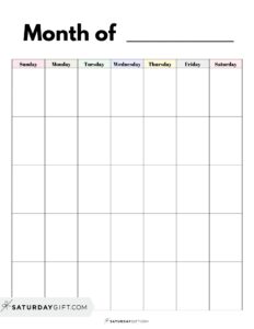 Blank Calendar templates - 29 Cute & Free Printables | SaturdayGift