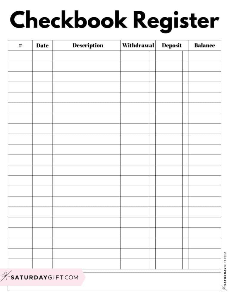 Printable Check Register - Free Checkbook Register Templates