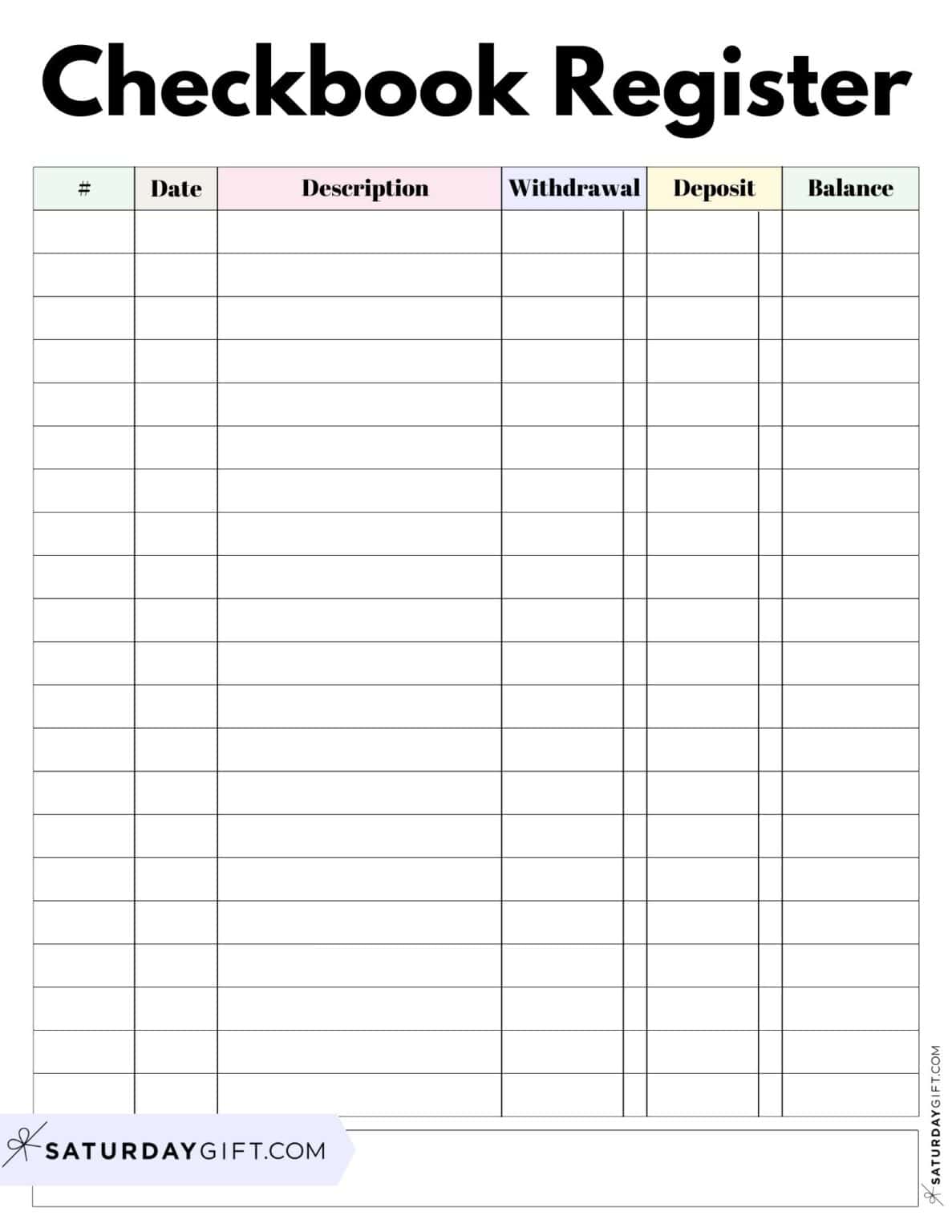 Printable Check Register - Free Checkbook Register Templates