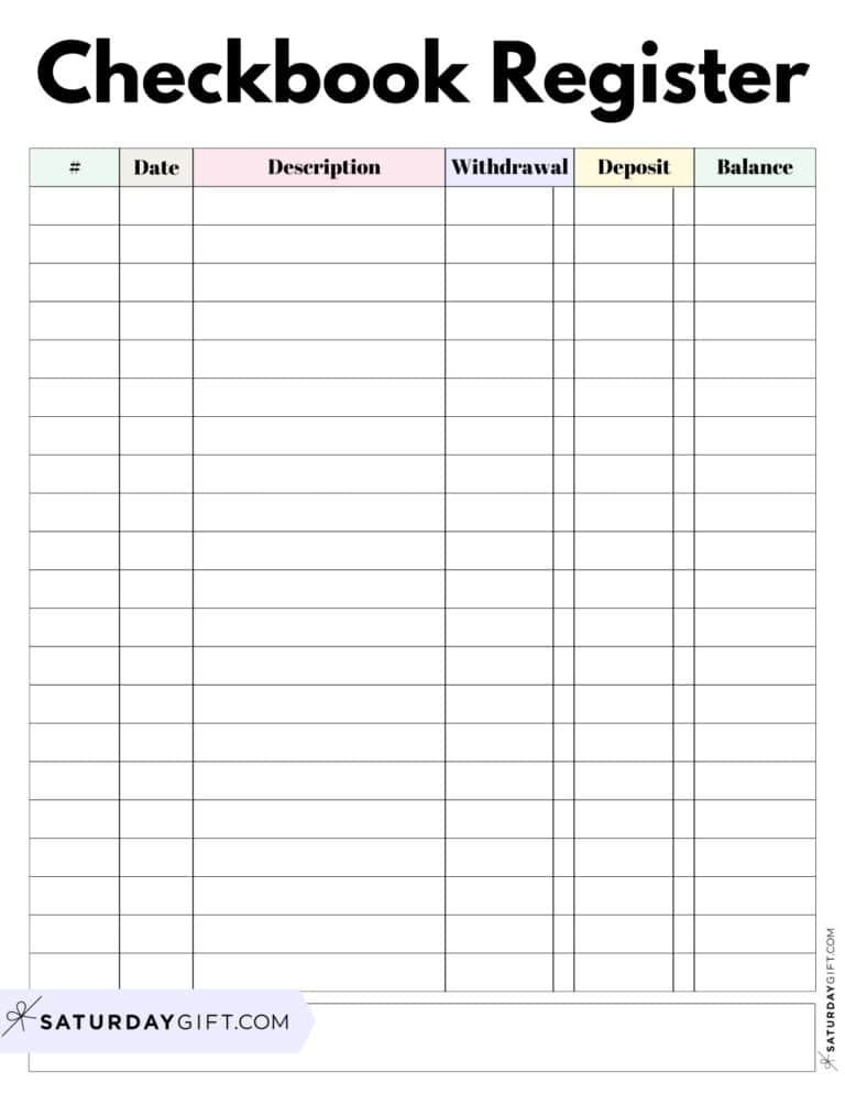 Printable Check Register - Free Checkbook Register Templates
