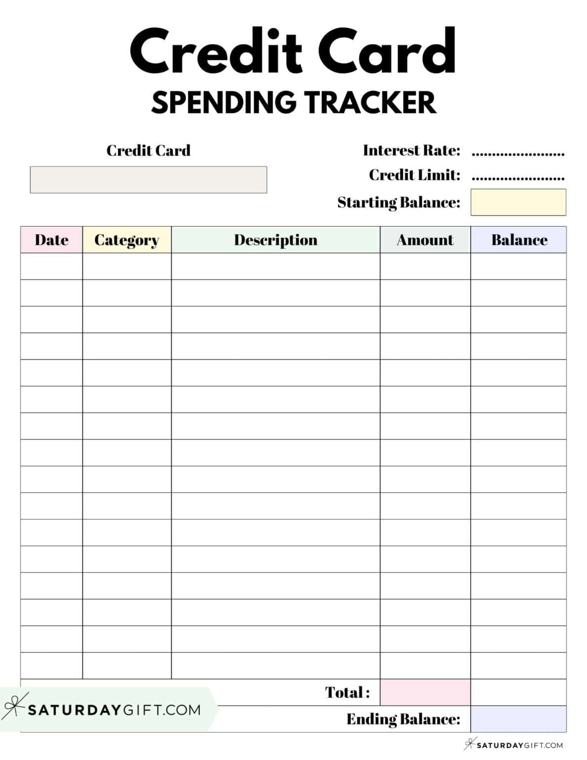 Printable Credit Card Spending Tracker + Tips