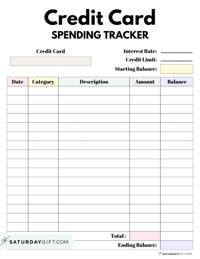 Printable Credit Card Spending Tracker + Tips
