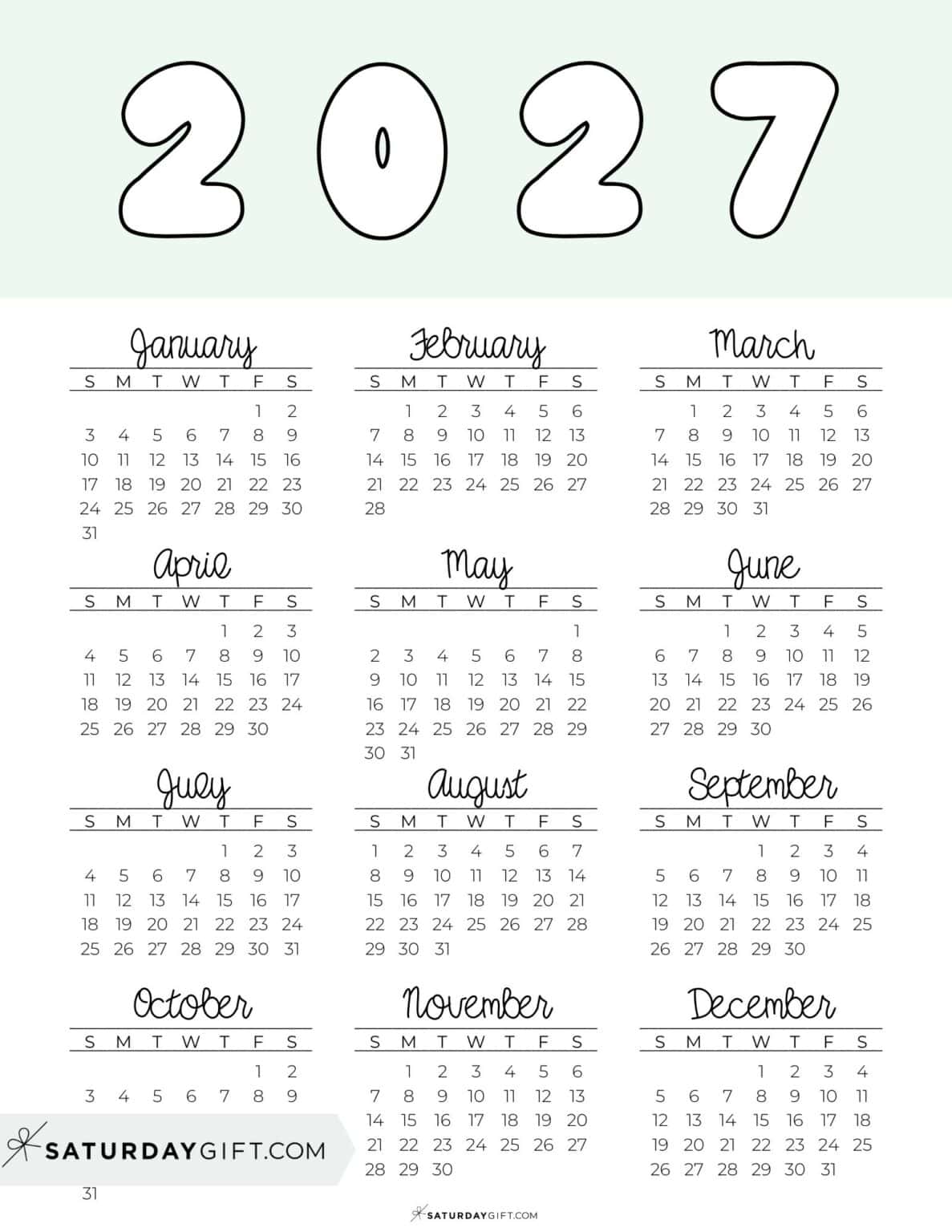 2027 Yearly Calendars - 35 Aesthetic Free Printables