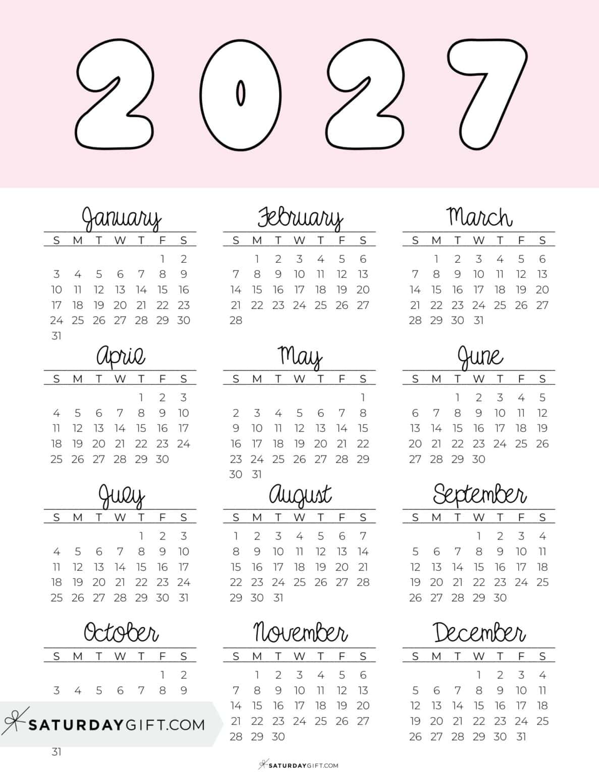 2027 Yearly Calendars - 35 Aesthetic Free Printables