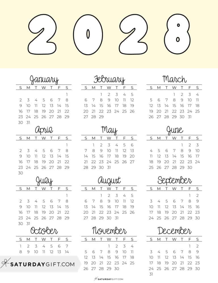 2028 Yearly Calendars - 35 Aesthetic Free Printables