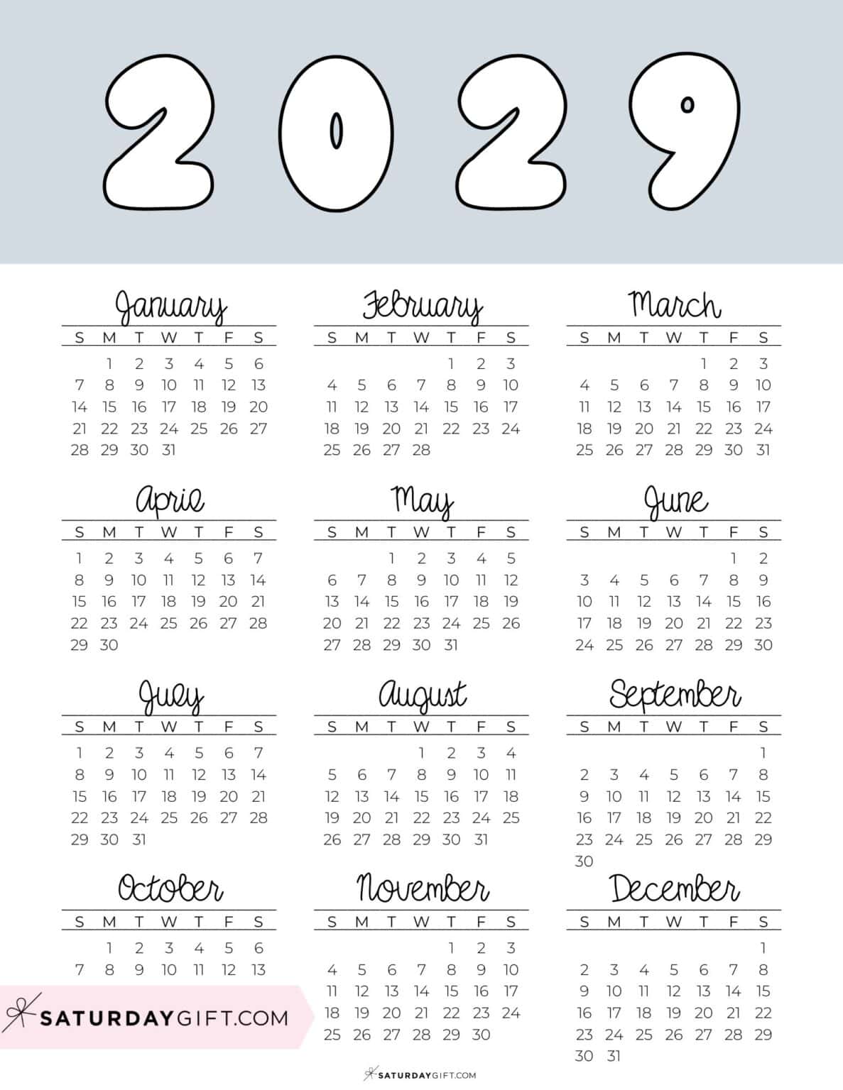 2029 Yearly Calendars - 35 Aesthetic Free Printables