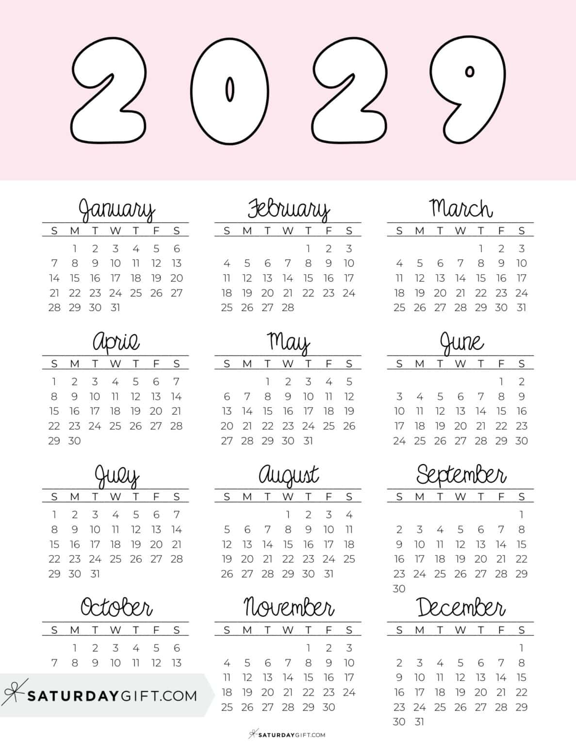 2029 Yearly Calendars - 35 Aesthetic Free Printables