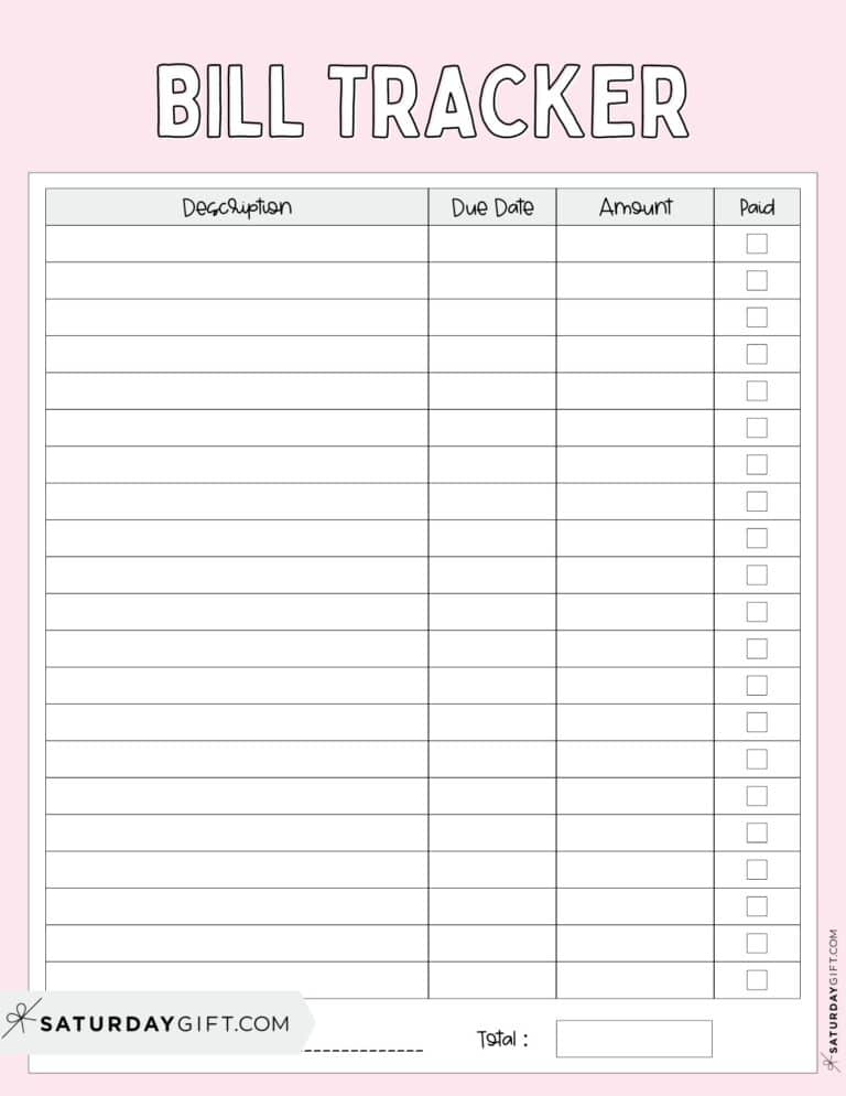 Bill Organizer Template - 39 Cute & Free Printable Bill Trackers