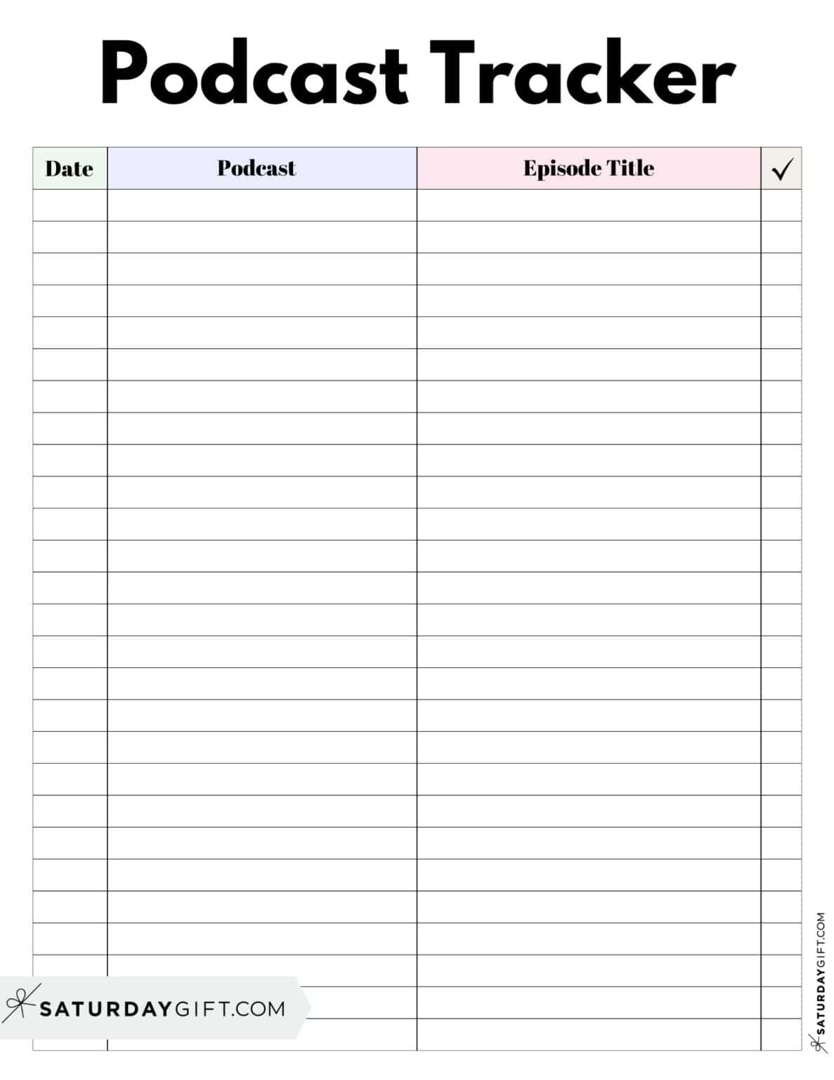 Podcast Tracker - 17 Cute Free Printable Templates | SaturdayGift