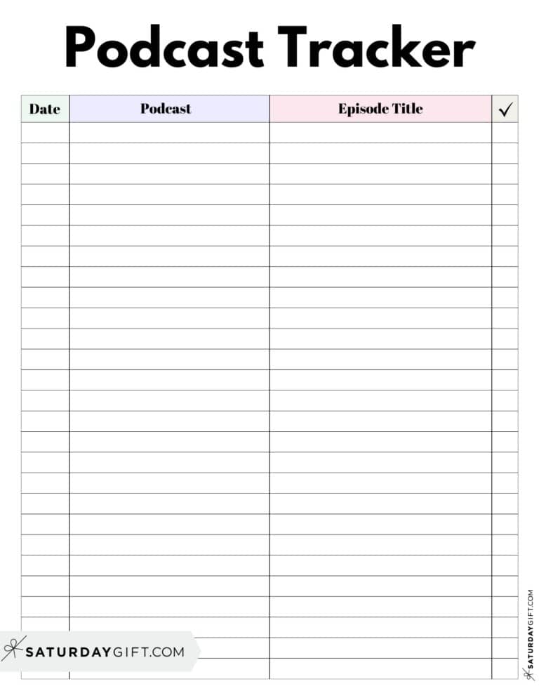 Podcast Tracker - 17 Cute Free Printable Templates | SaturdayGift