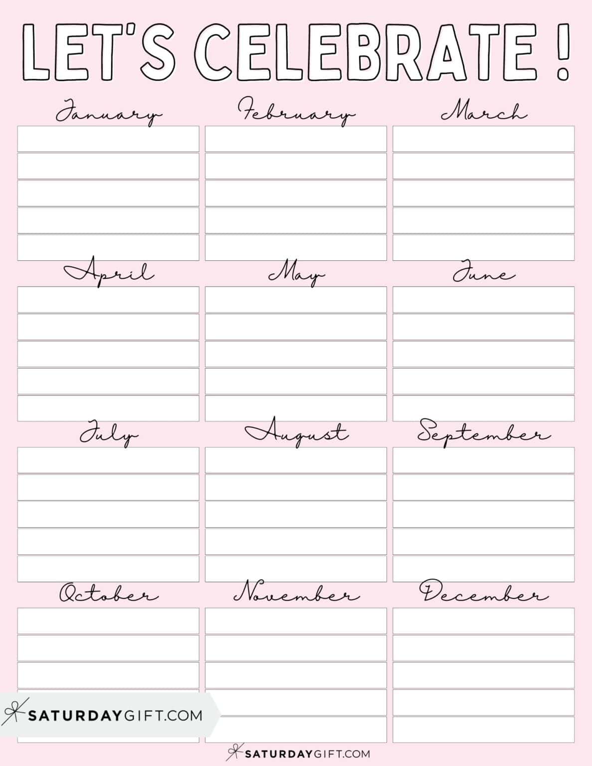 26 Cute & Free Printable Birthday Calendar Templates | SaturdayGift