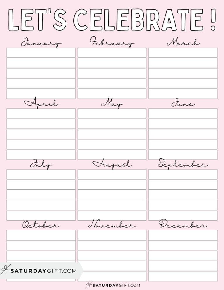 26 Cute & Free Printable Birthday Calendar Templates | SaturdayGift