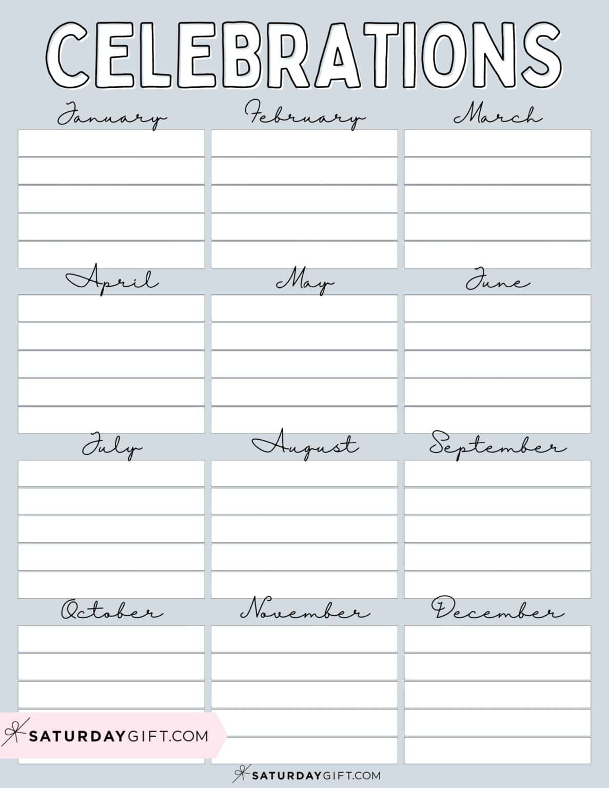 26 Cute & Free Printable Birthday Calendar Templates | SaturdayGift