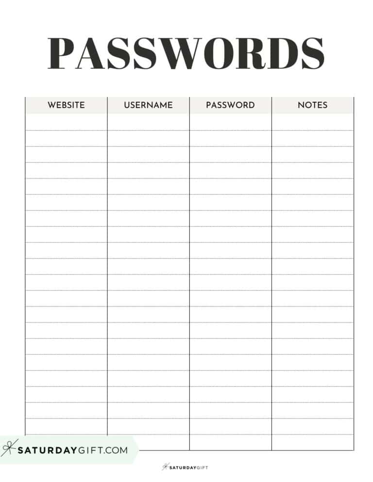 Password Tracker Printable - 15 Cute & Free Password Keepers