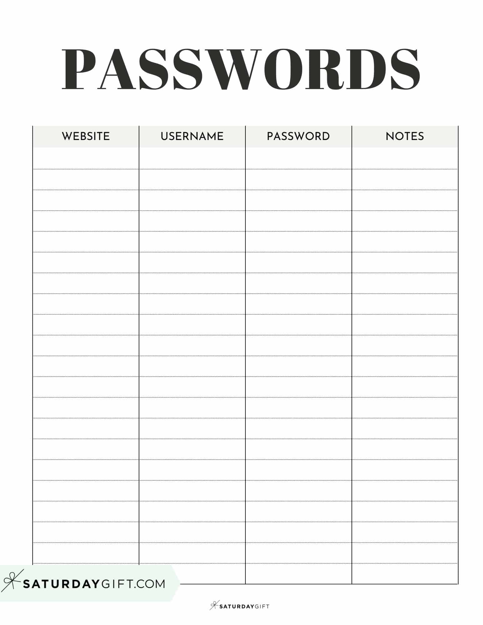 Password Tracker Printable - 15 Cute & Free Password Keepers