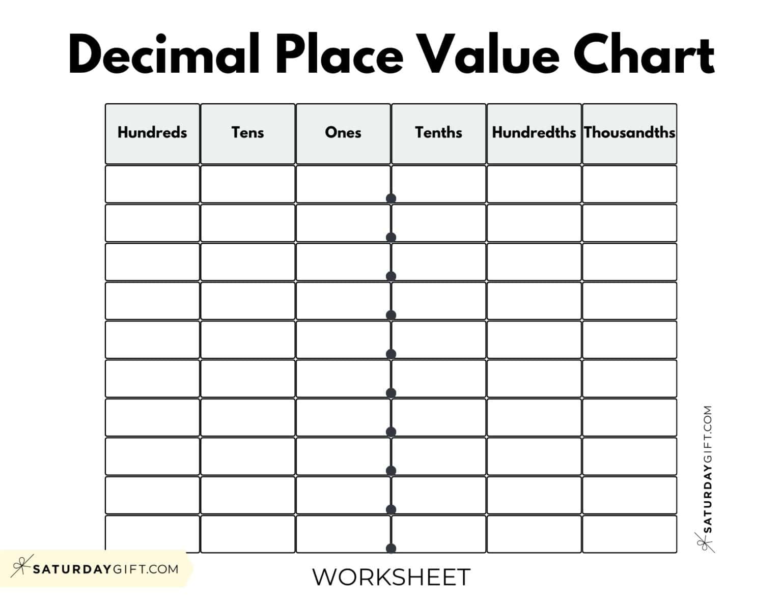 Decimal Place Value Charts - 12 Free Printable PDFs