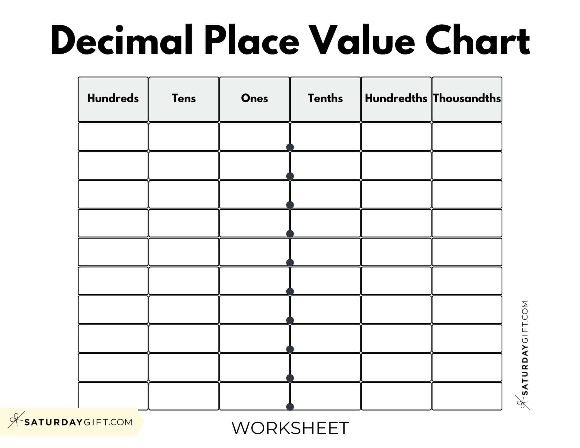 Decimal Place Value Charts - 12 Free Printable PDFs