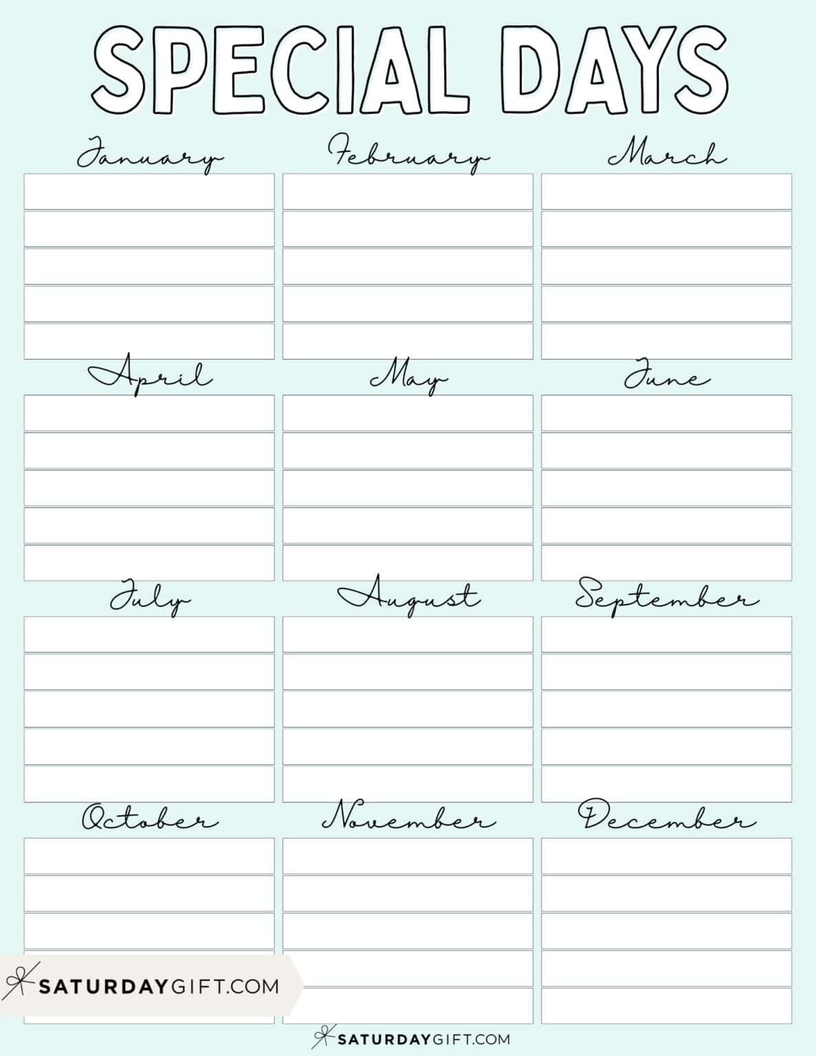 26 Cute & Free Printable Birthday Calendar Templates | SaturdayGift