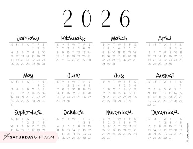2026 Yearly Calendars - 35 Free Printables