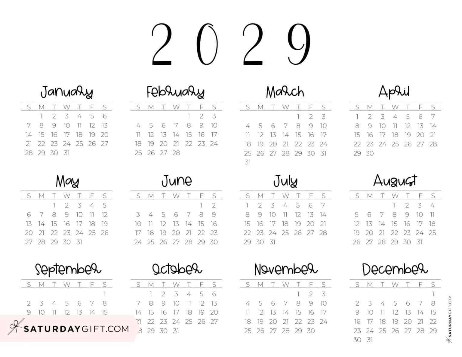 2029 Yearly Calendars - 35 Aesthetic Free Printables
