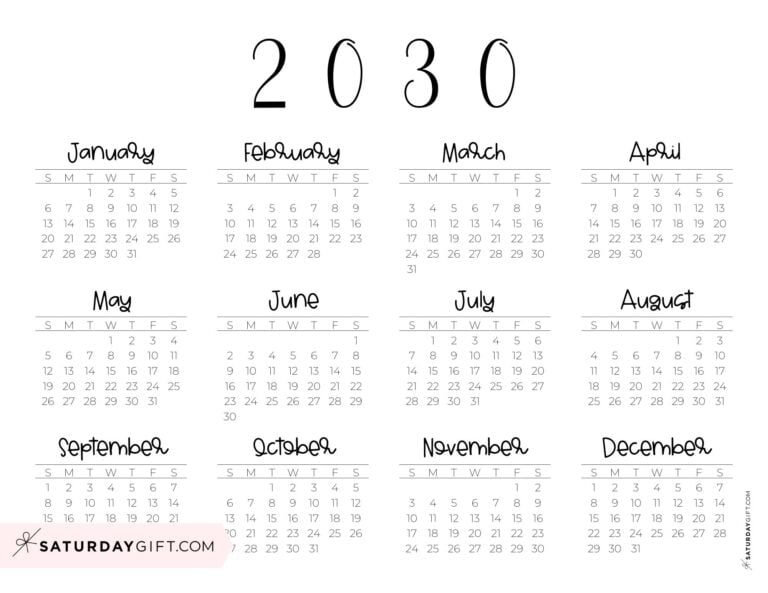 2030 Yearly Calendars - 35 Aesthetic Free Printables