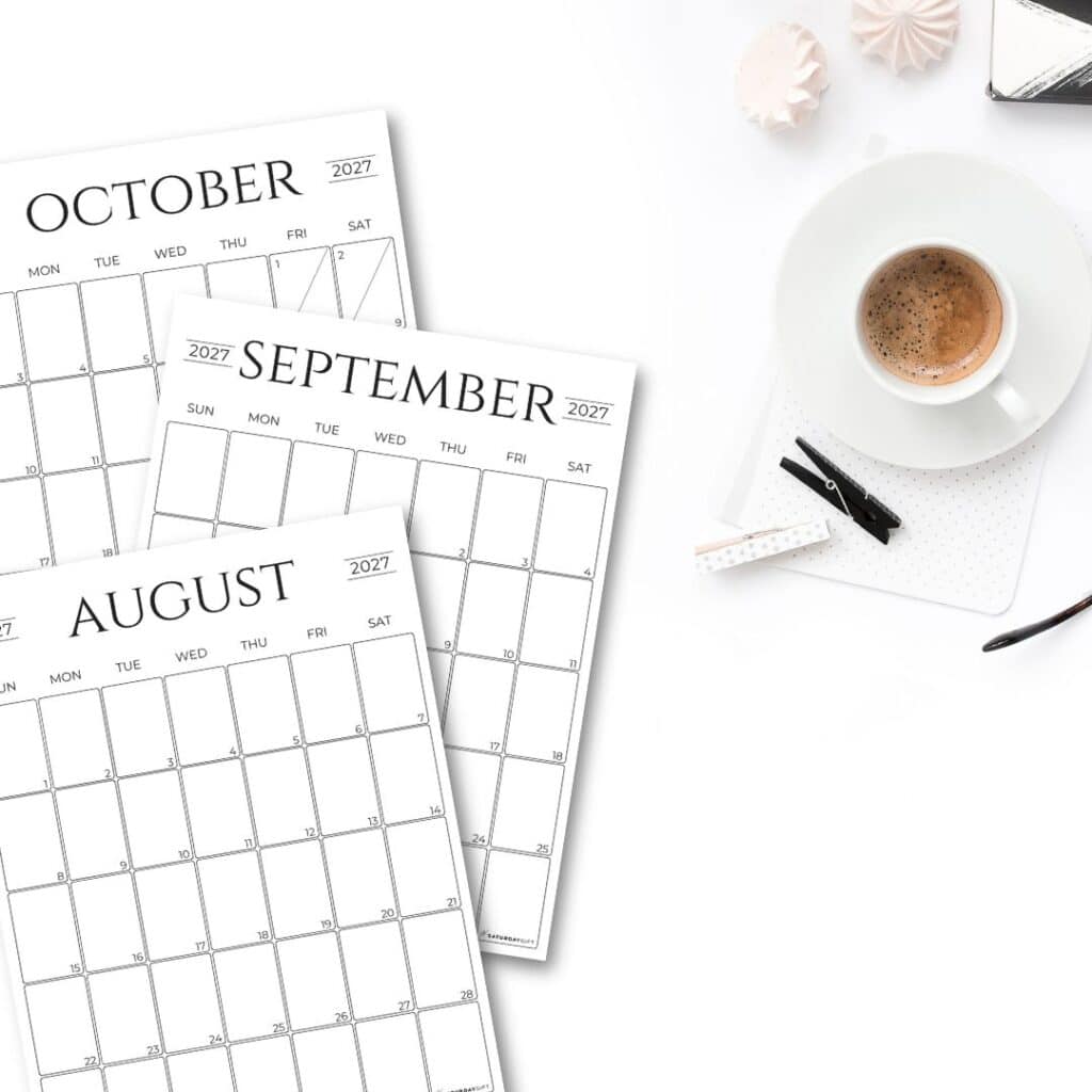 Simple Calendar 2027 - Free Printable Vertical Calendars