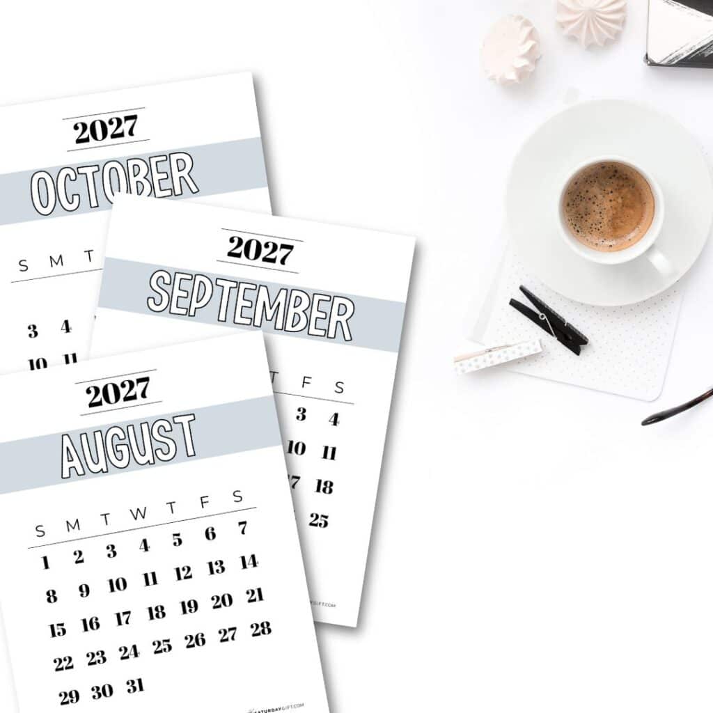 Grey Calendar Template 2027 - Free Printable