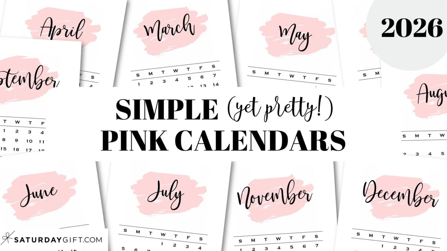 Printable Pink Calendars 2026 - Perfect for Home Office | SaturdayGift
