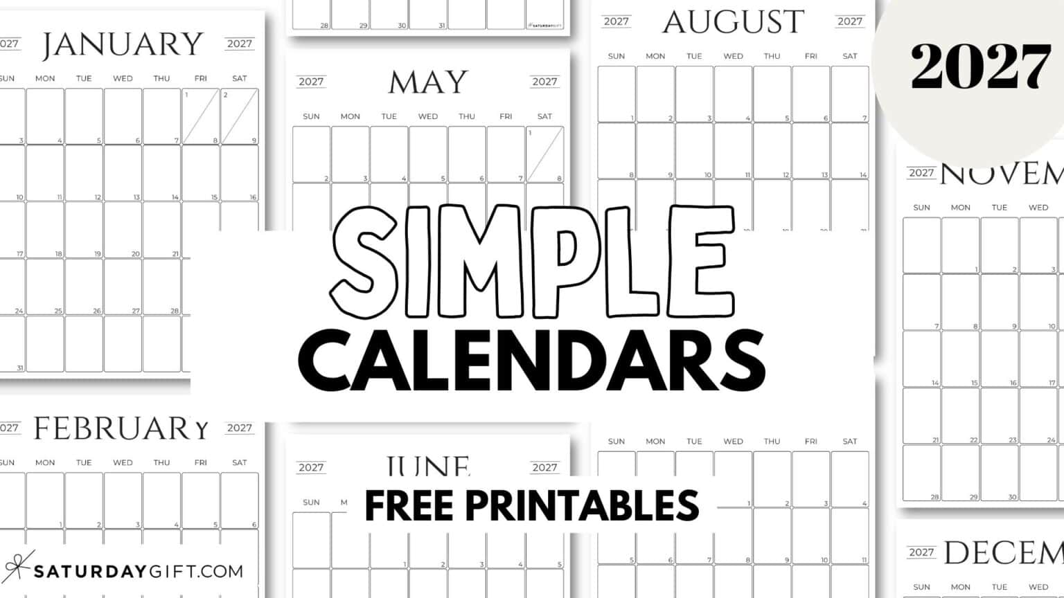 Simple Calendar 2027 - Free Printable Vertical Calendars