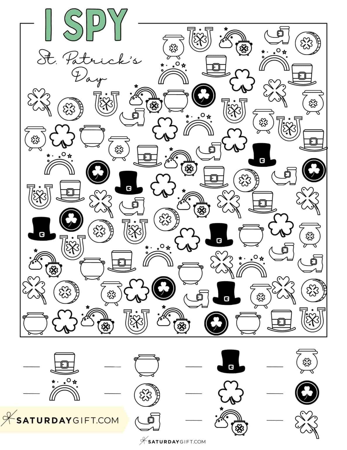 St. Patrick's Day I Spy printable - Cute & Free | SaturdayGift