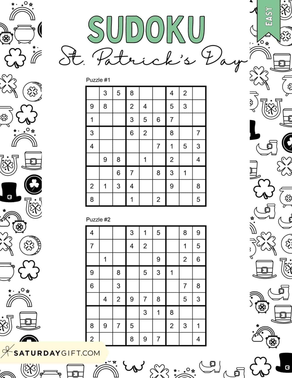 St. Patrick's Day Sudoku Puzzles - Cute & Free Printables | SaturdayGift