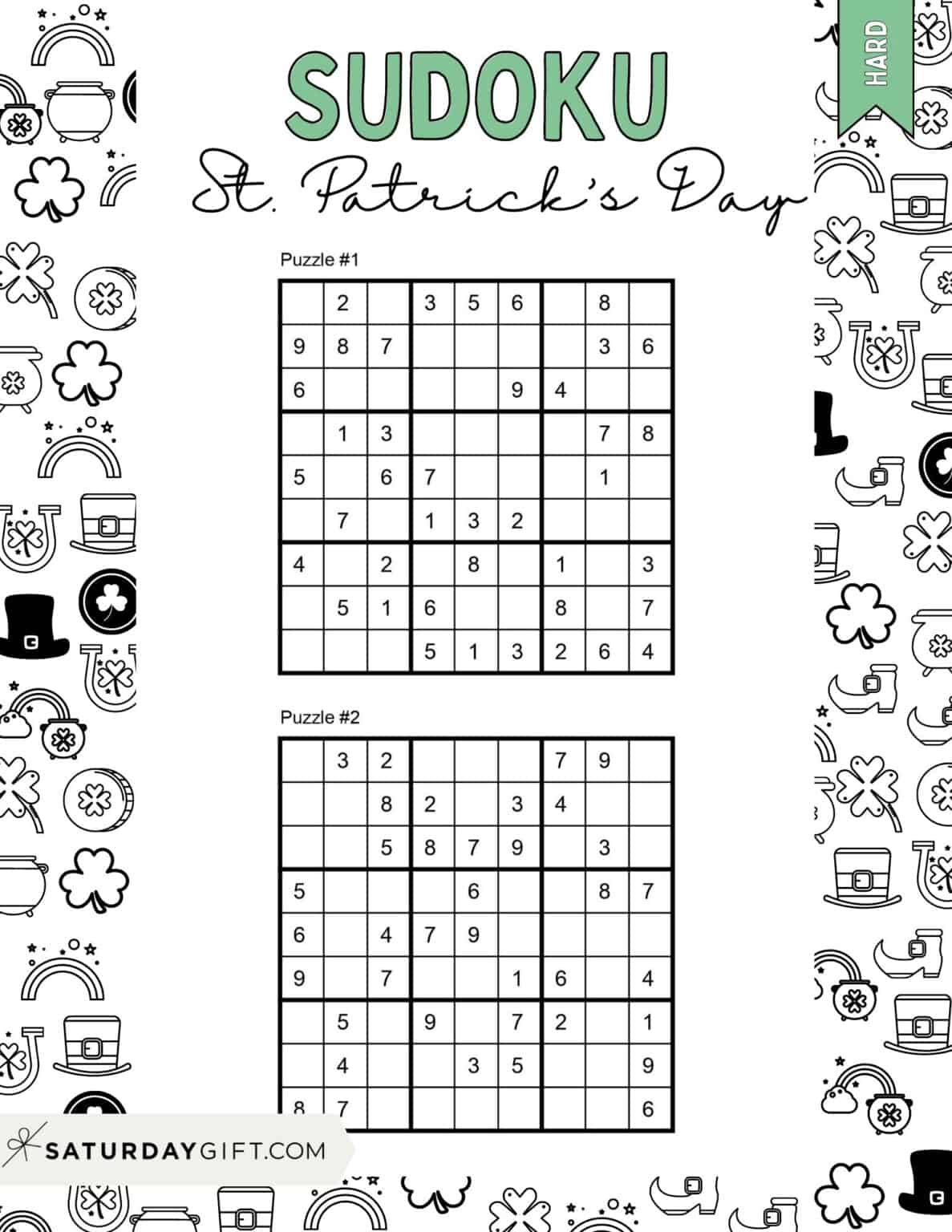 St. Patrick's Day Sudoku Puzzles - Cute & Free Printables | SaturdayGift