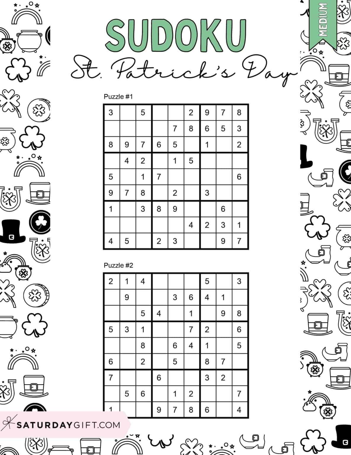 St. Patrick's Day Sudoku Puzzles - Cute & Free Printables | SaturdayGift