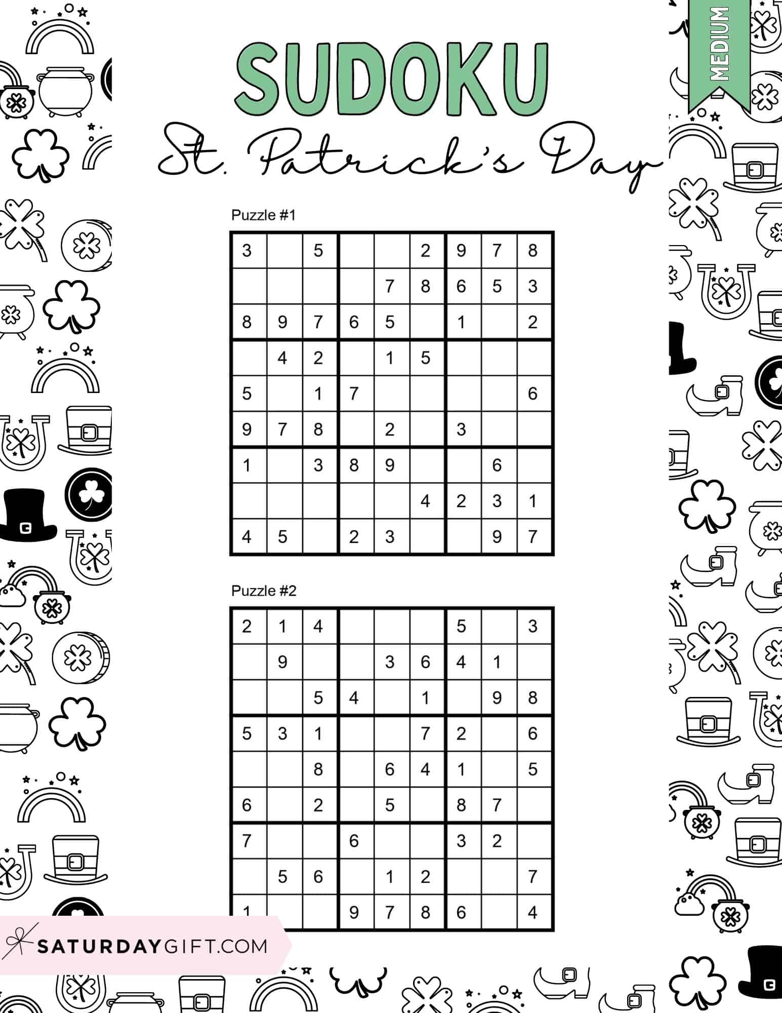 St. Patrick's Day Sudoku Puzzles - Cute & Free Printables | SaturdayGift