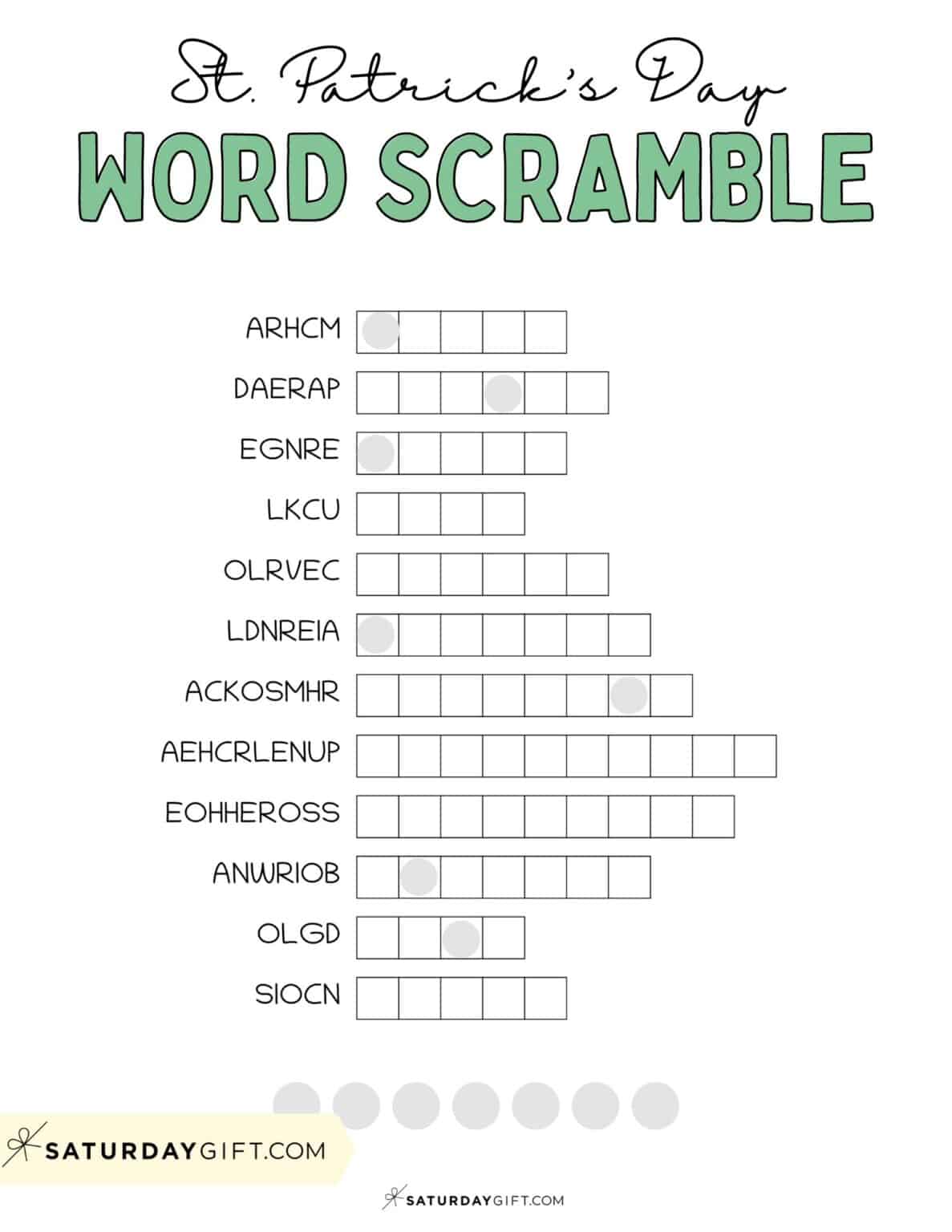 St. Patrick's Day Word Scramble - Cute & Free Printable | SaturdayGift