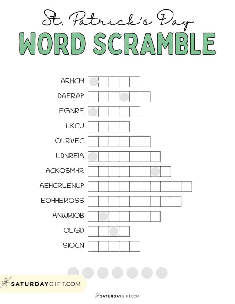 St. Patrick's Day Word Scramble - Cute & Free Printable | SaturdayGift