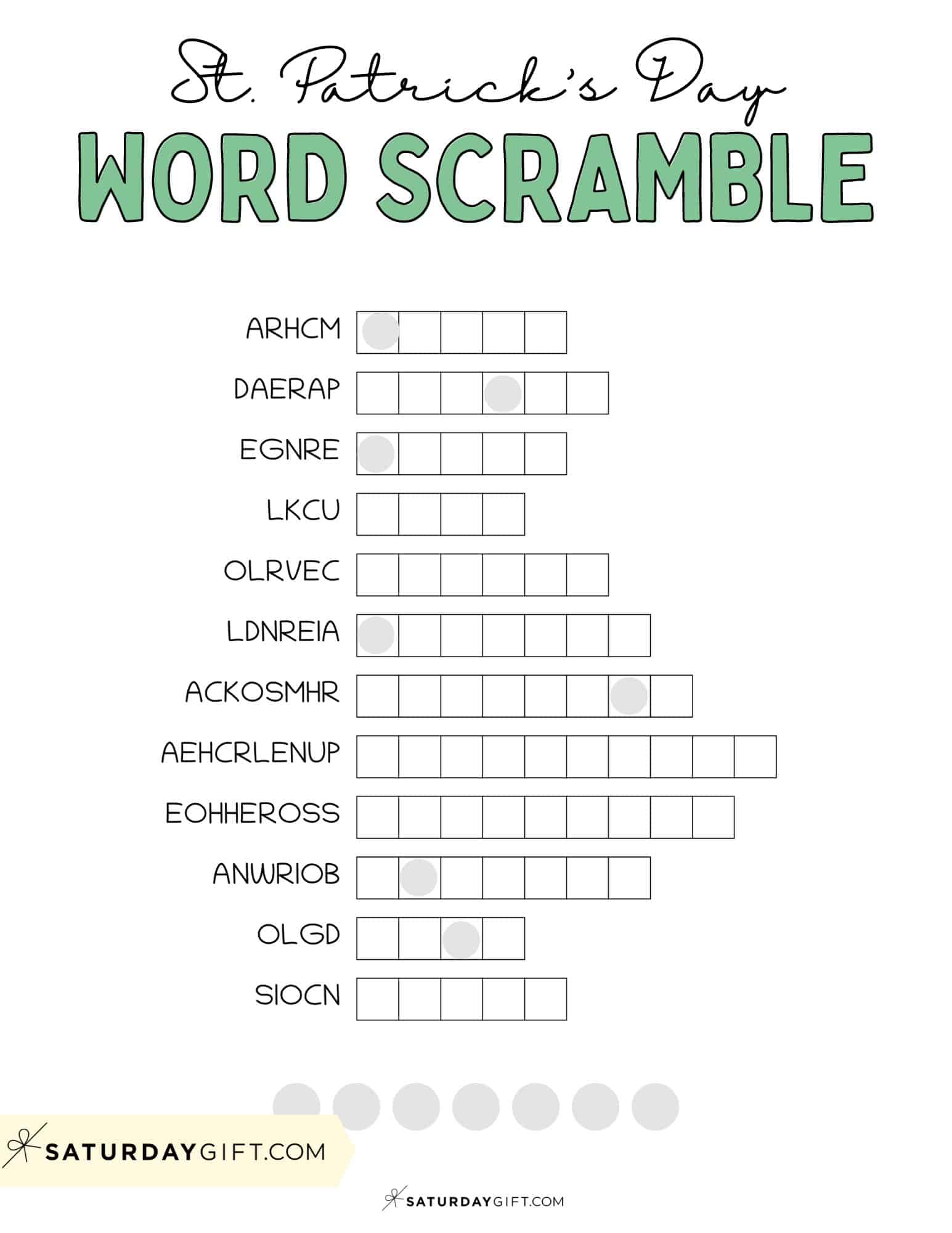 St. Patrick's Day Word Scramble - Cute & Free Printable | SaturdayGift