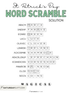 St. Patrick's Day Word Scramble - Cute & Free Printable | SaturdayGift