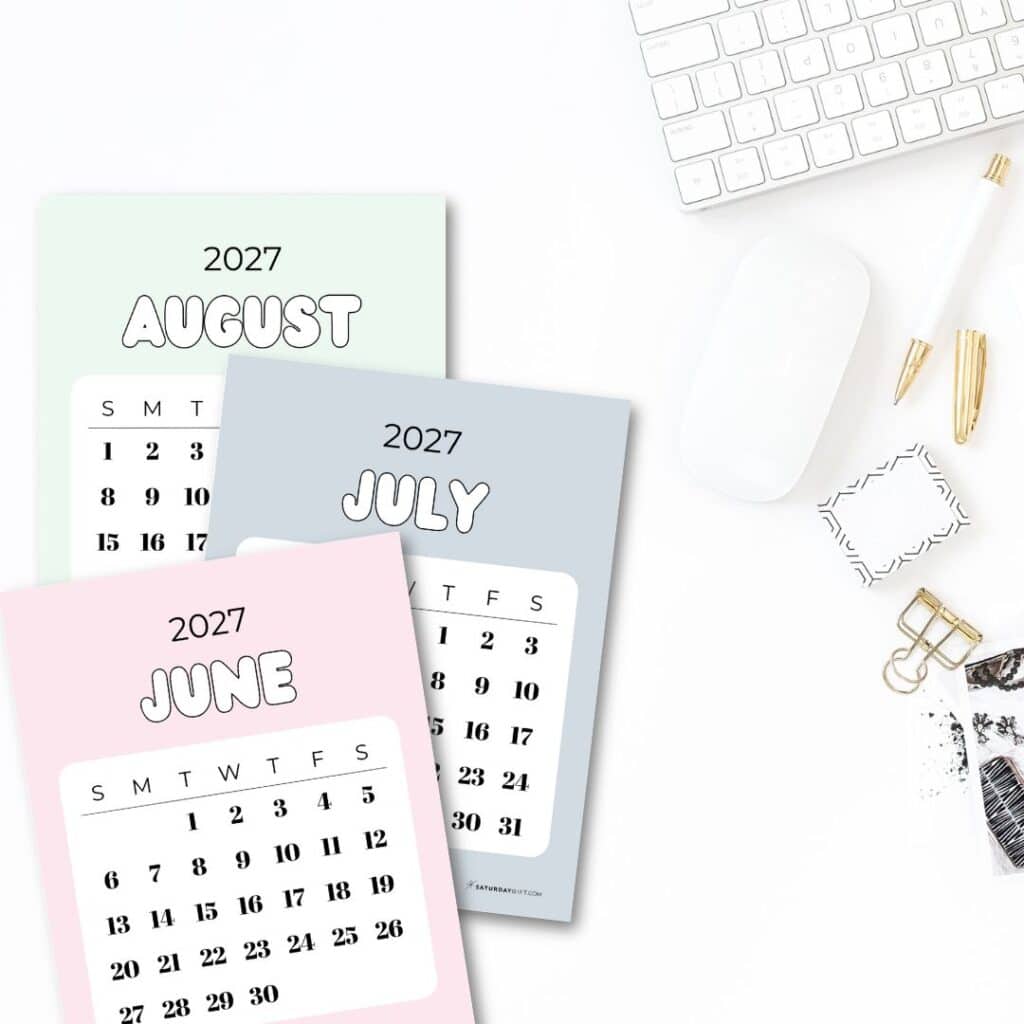 Colorful Calendar 2027 - Adorable Free Printables
