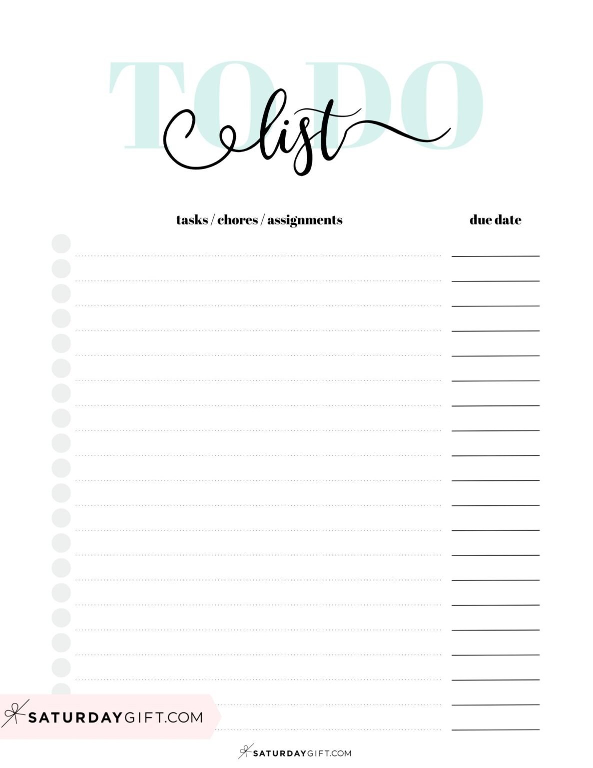 To-Do List Template - 29 Cute & Free Printable To-Do Lists | SaturdayGift