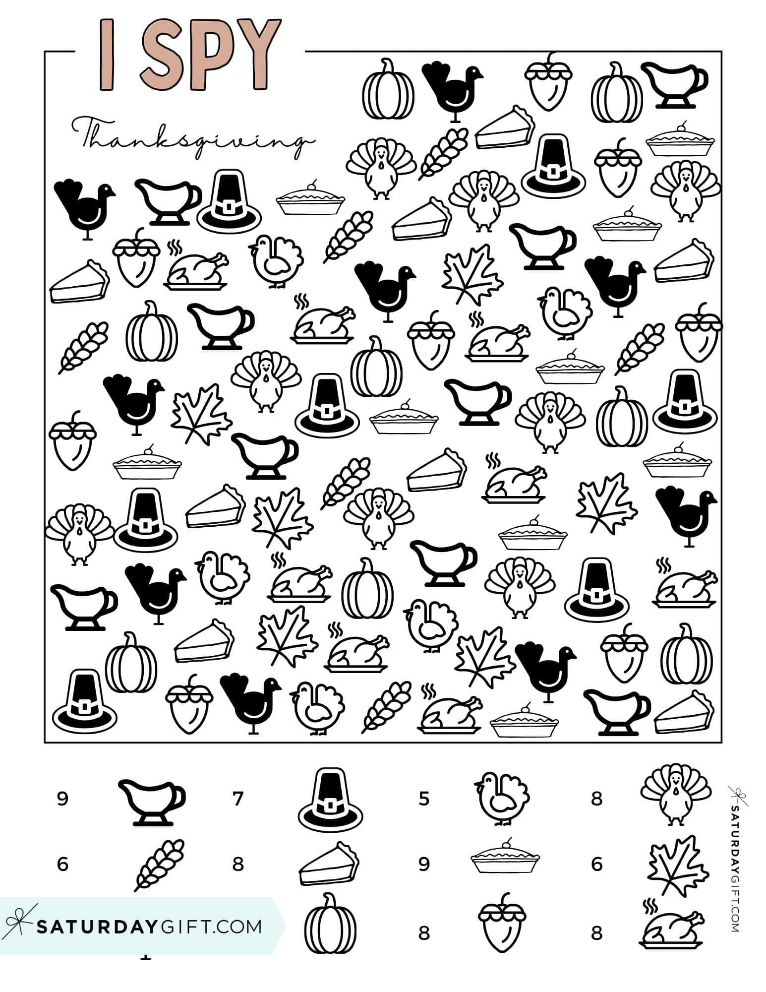 Free Thanksgiving I Spy Printable | SaturdayGift