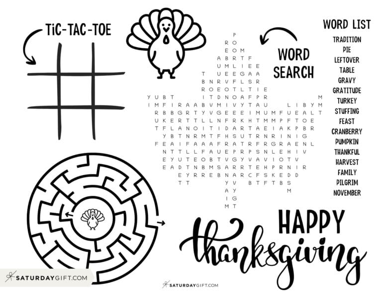Thanksgiving Placemats for Kids - 5 Cute & Free Printables