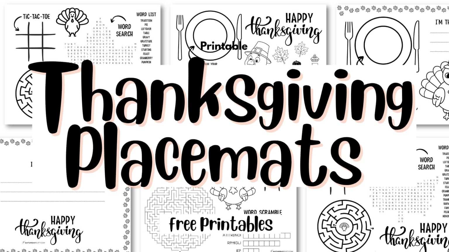 Thanksgiving Placemats for Kids - 5 Cute & Free Printables