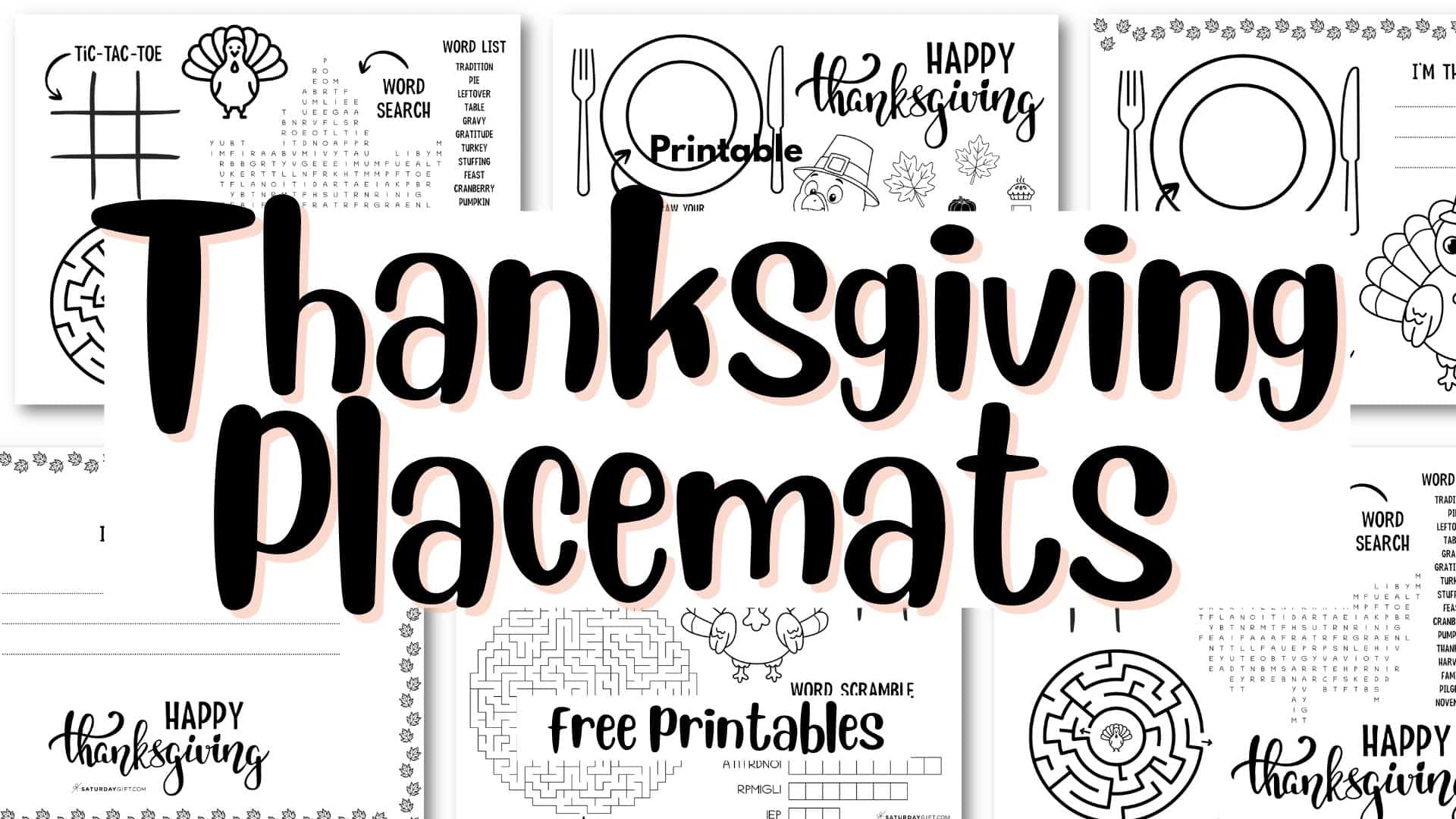 Thanksgiving Placemats for Kids - 5 Cute & Free Printables