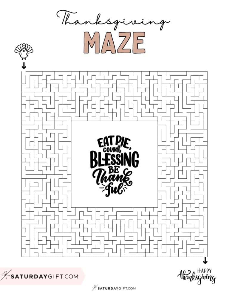 Thanksgiving Maze Printable - Cute & Free Templates | SaturdayGift